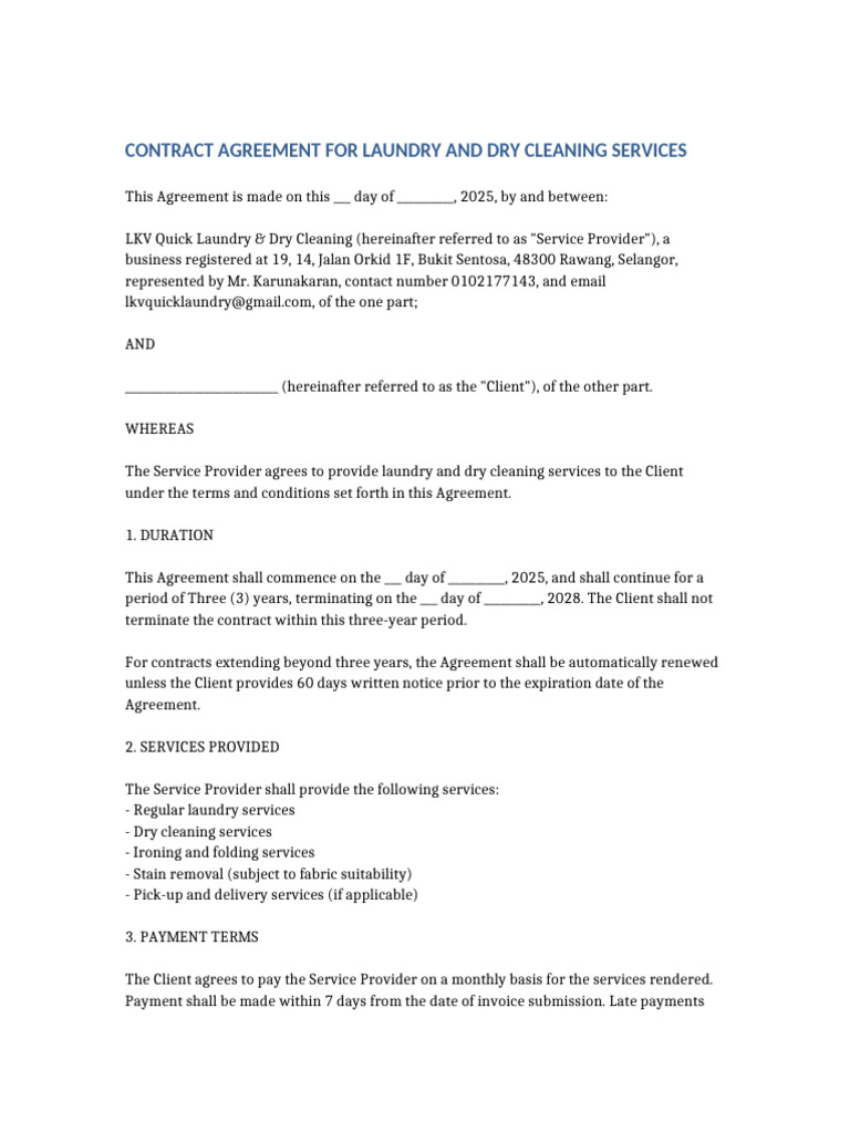 Laundry Service Contract Agreement | PDF | Business Law | Common Law