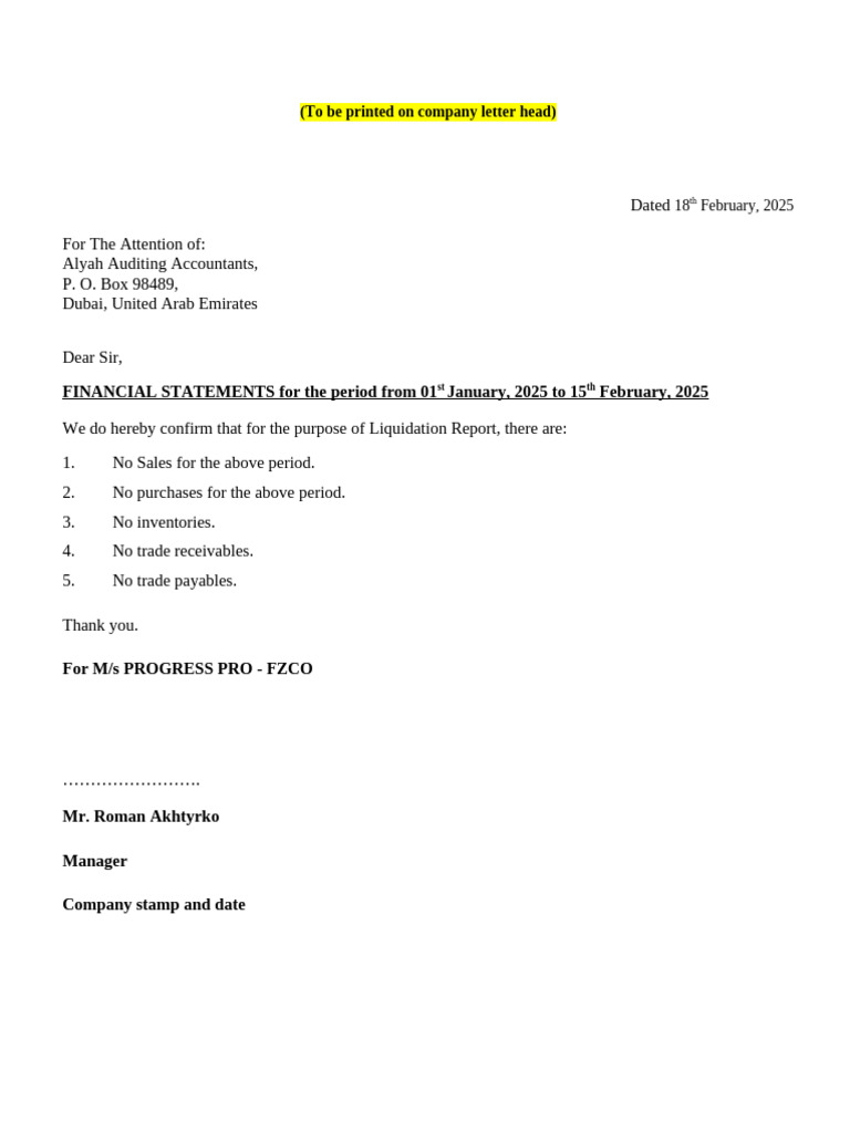 No Business Activity Form | PDF