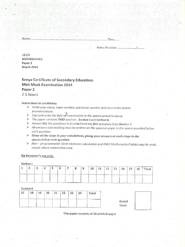 2014 KCSE Starehe Min Mock Mathematics P2 1 | PDF