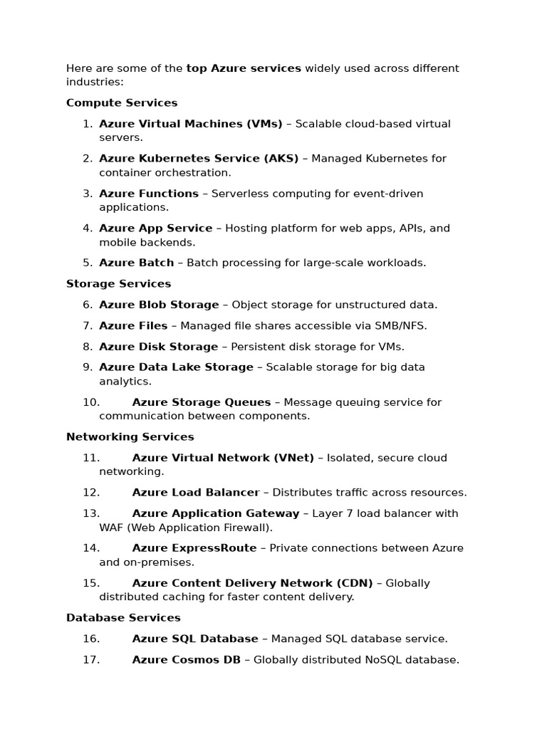 azure services | PDF | Microsoft Azure | Databases