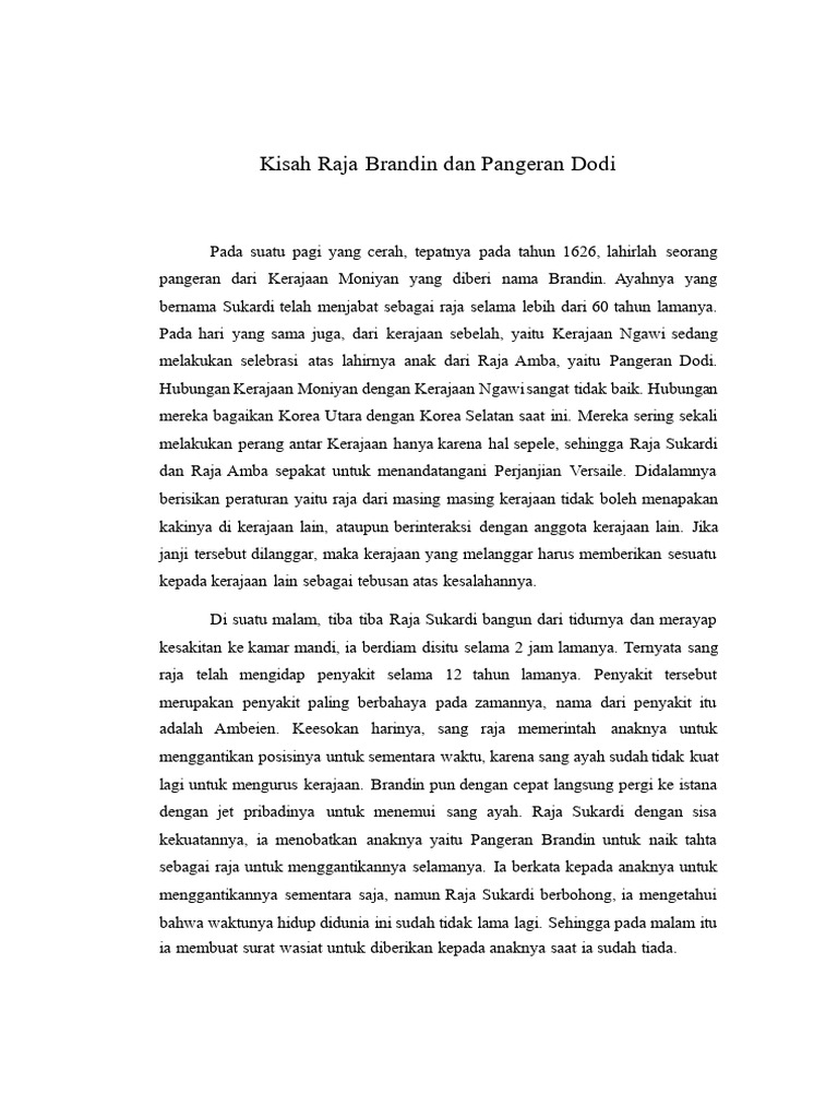 Kisah Raja Brandin Dan Pangeran Dodi | PDF