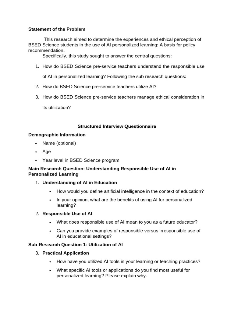 structured interview questionnaire | PDF | Artificial Intelligence ...
