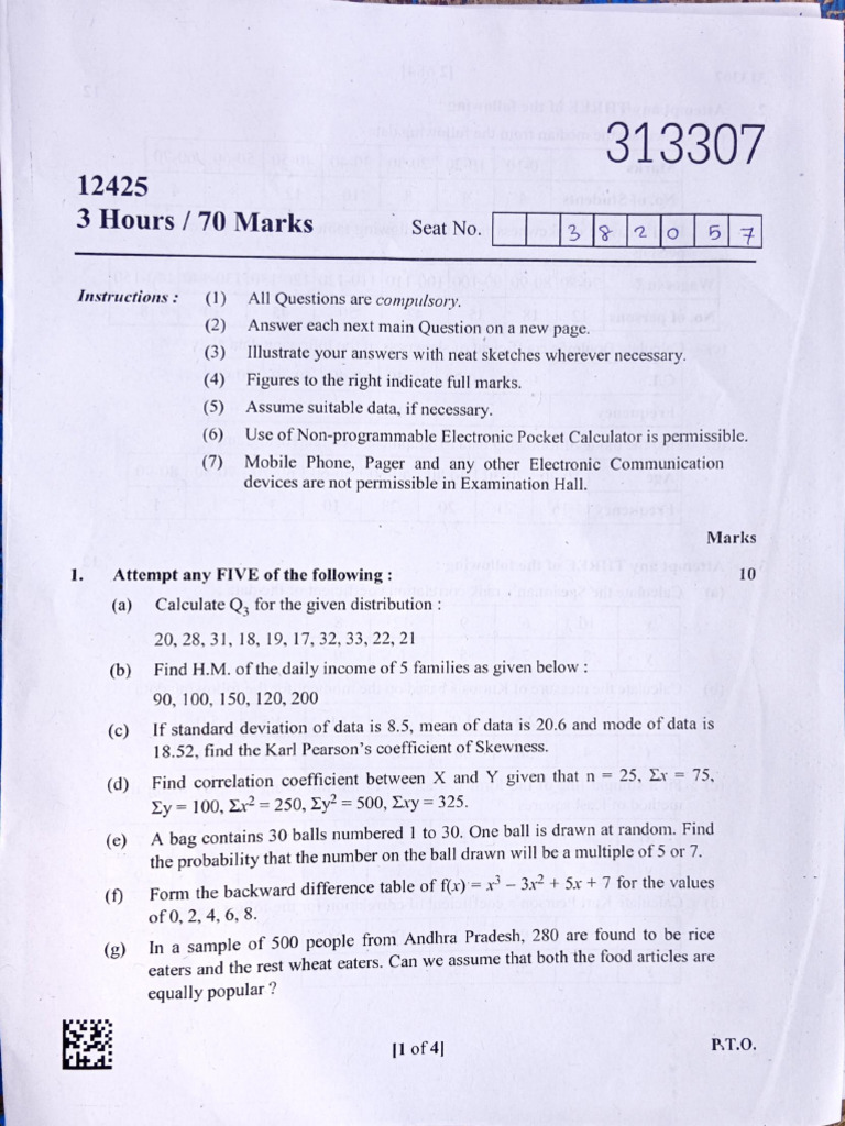 SML (M3) Win 2024 Questions Paper | PDF | Skewness | Statistical Inference