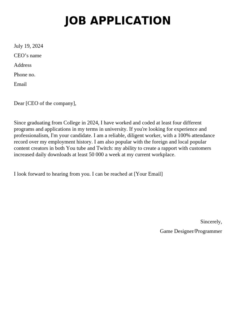 Game Designer Job Application Letter | PDF