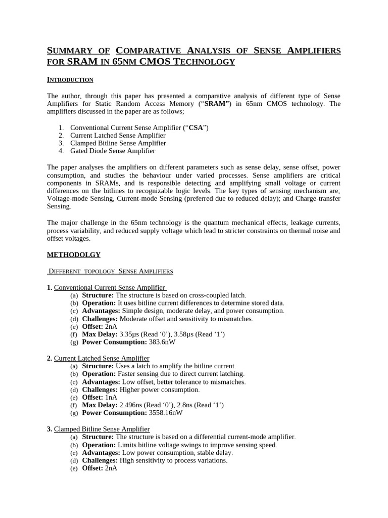Comparative Analysis of Sense Amplifiers For SRAM in 65nm CMOS Technology | PDF | Computer ...
