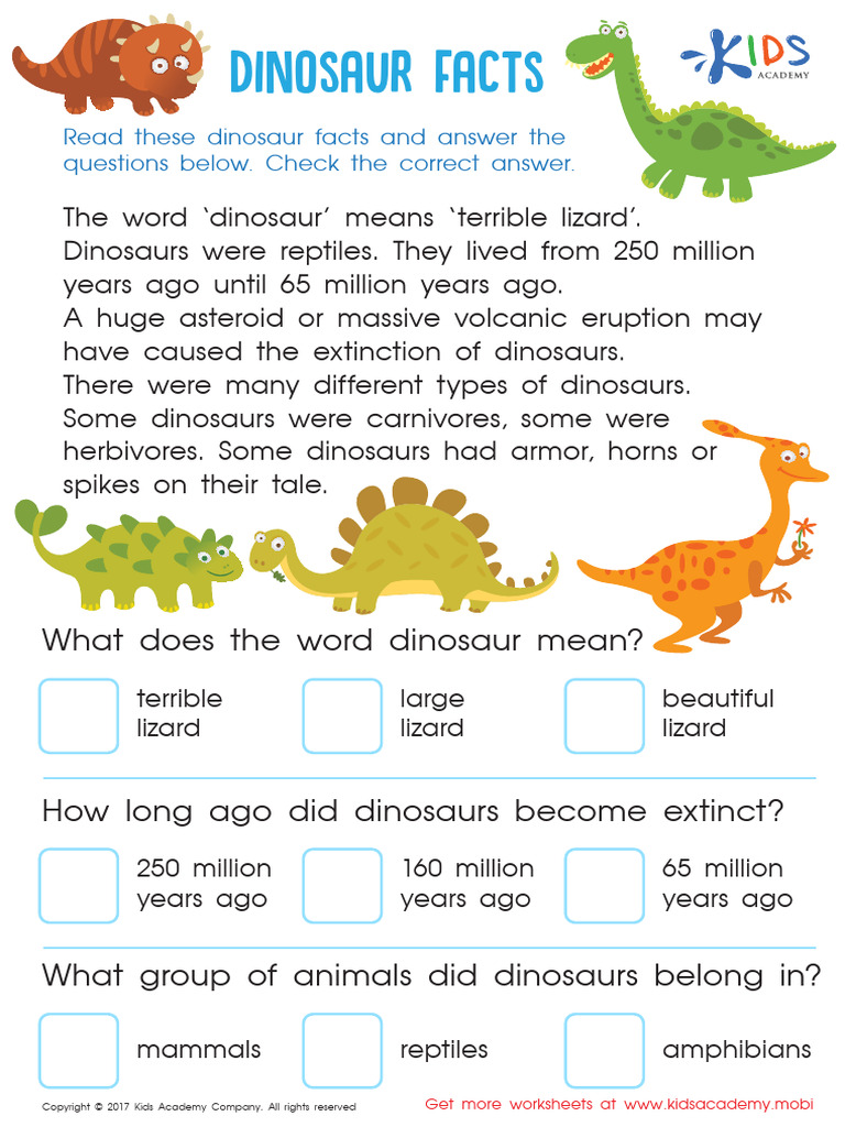 Grade 3 Dinosaur Facts Worksheet | PDF | Dinosaurs | Zoology