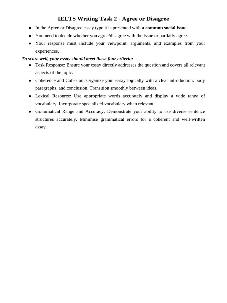 IELTS Writing Task 2: Agree/Disagree Guide | PDF | Essays | Argument