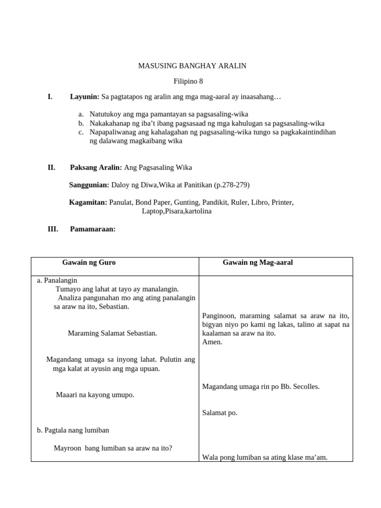 Lesson Plan Pagsasaling-Wika | PDF