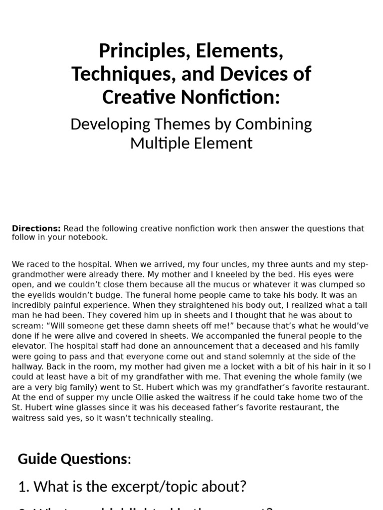 Creative Nonfiction: Themes and Techniques | PDF
