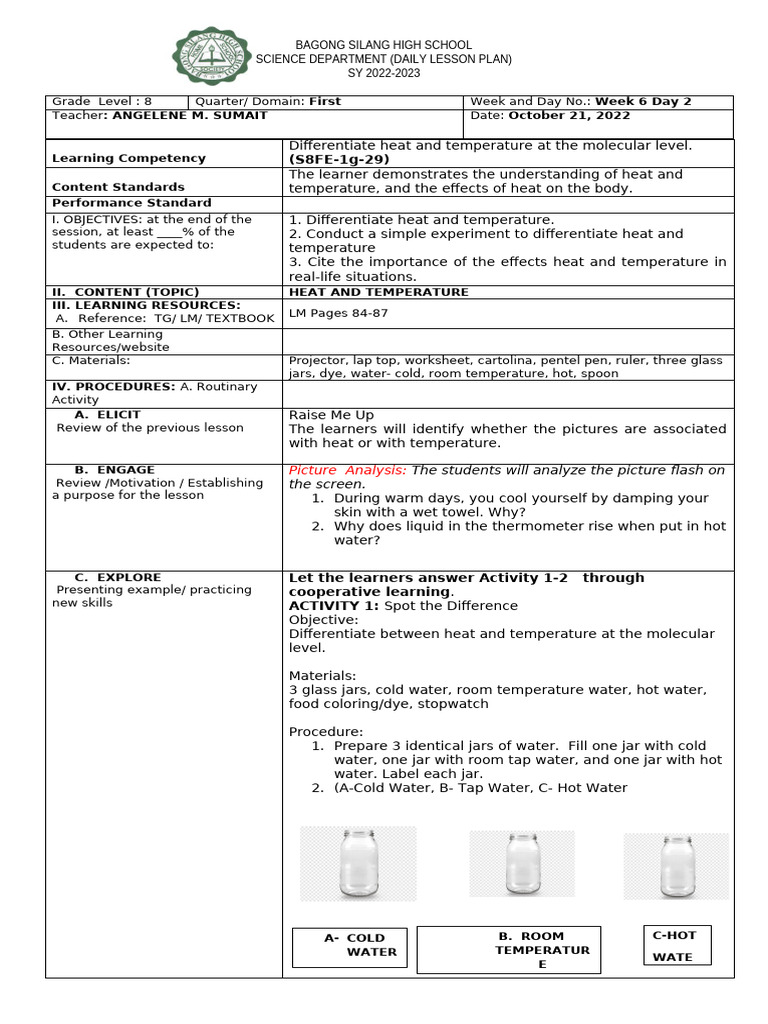 DLP Cot 1 Heat and Temperature | PDF | Heat | Temperature