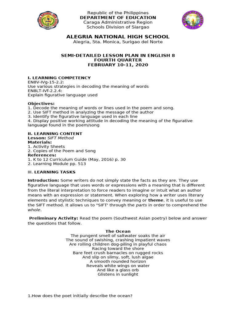 G8 Lesson Plan 4 | PDF | Poetry | Human Communication