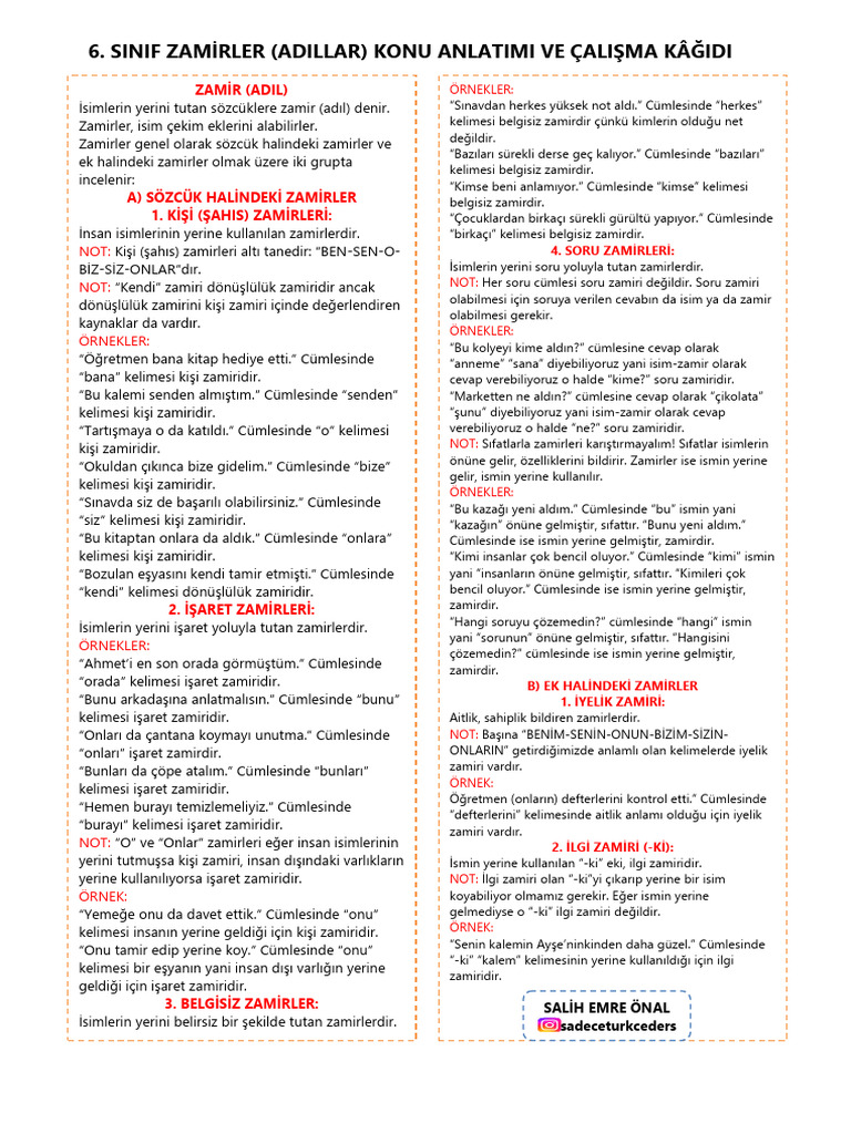 Sınıf Zamirler (Salih Emre ÖNAL) | PDF