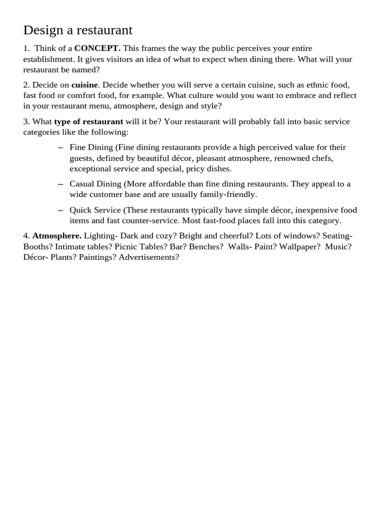 How to Design a Restaurant Concept | PDF