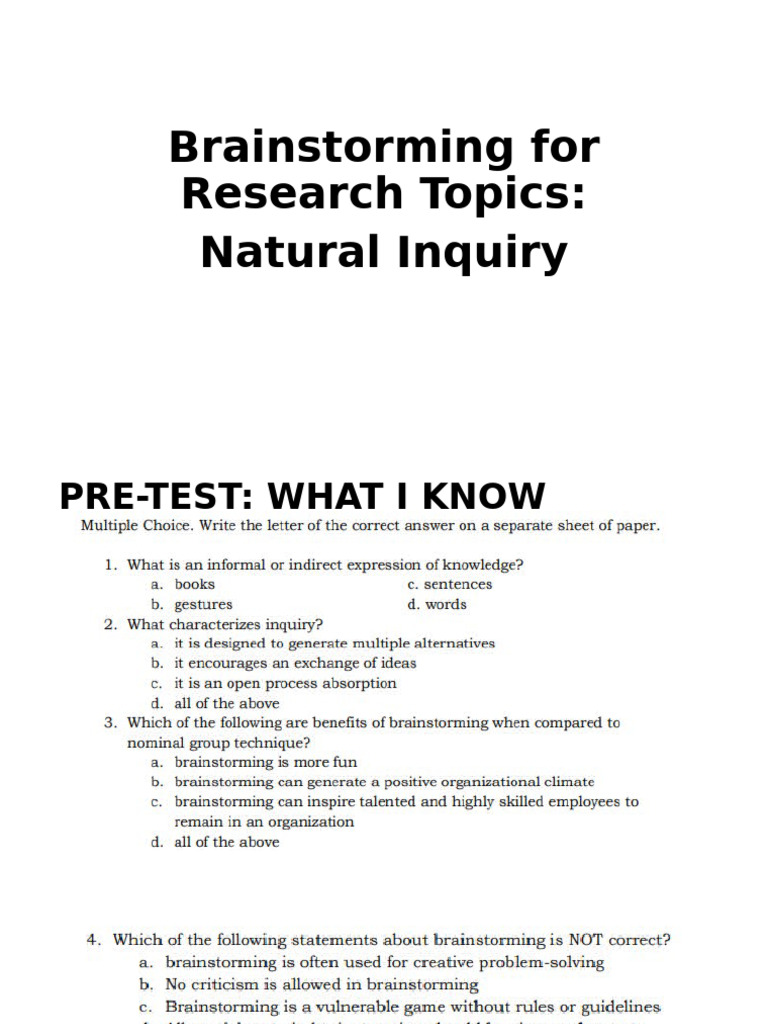 Natural Inquiry Research Topic Ideas | PDF