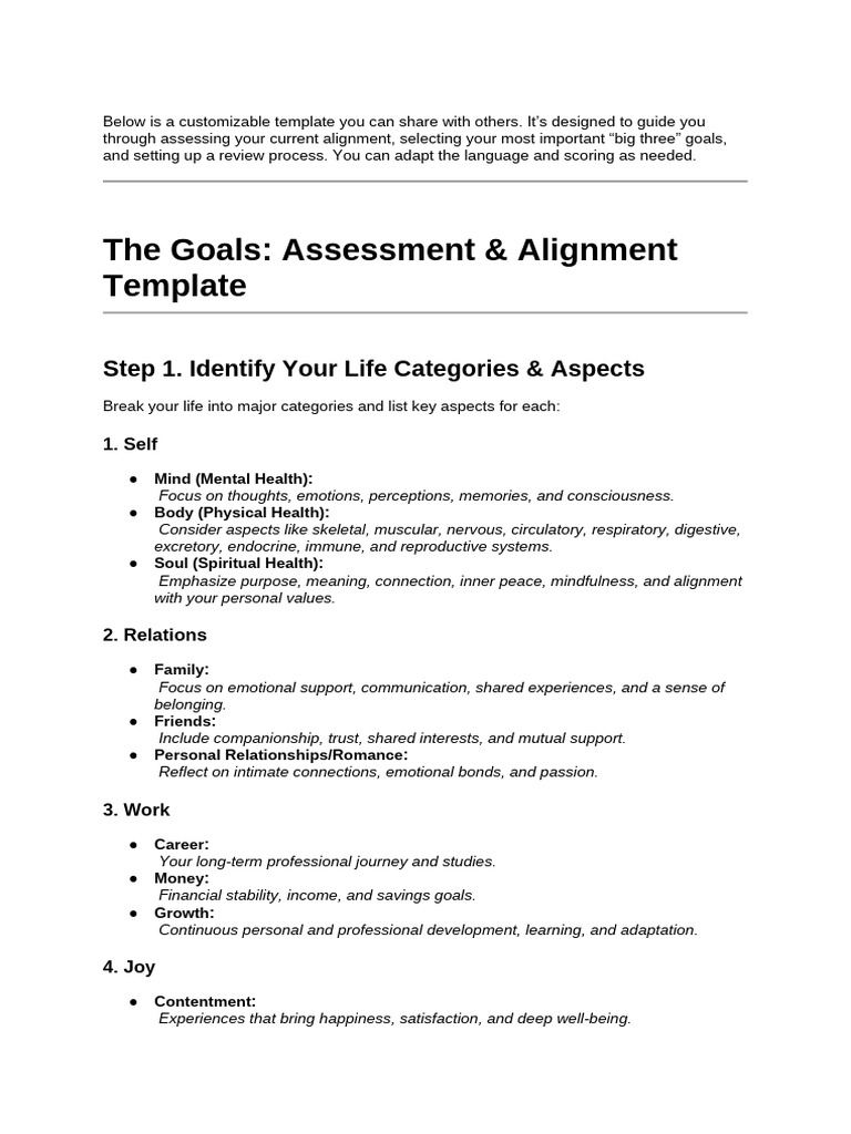 The Goals - Assessment & Alignment | PDF | Mind | Goal