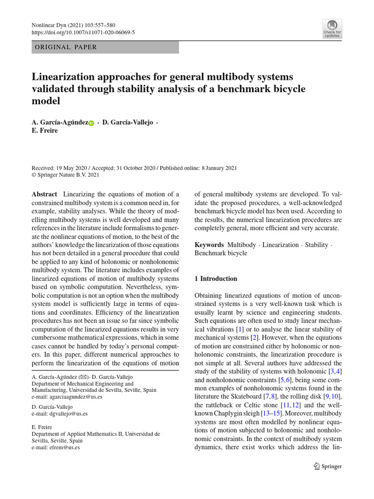 30 - Linearization Approaches For General Multibody Systems Validated Through Stability Analysis ...