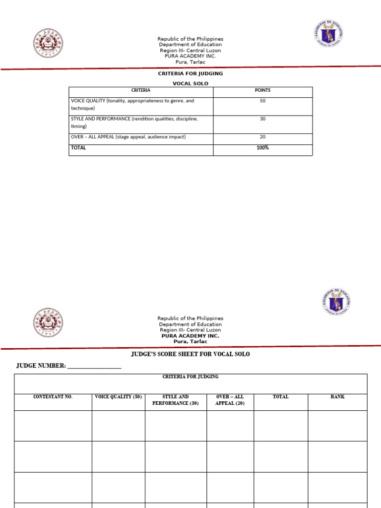 Criteria For Judging Singing Contest | PDF