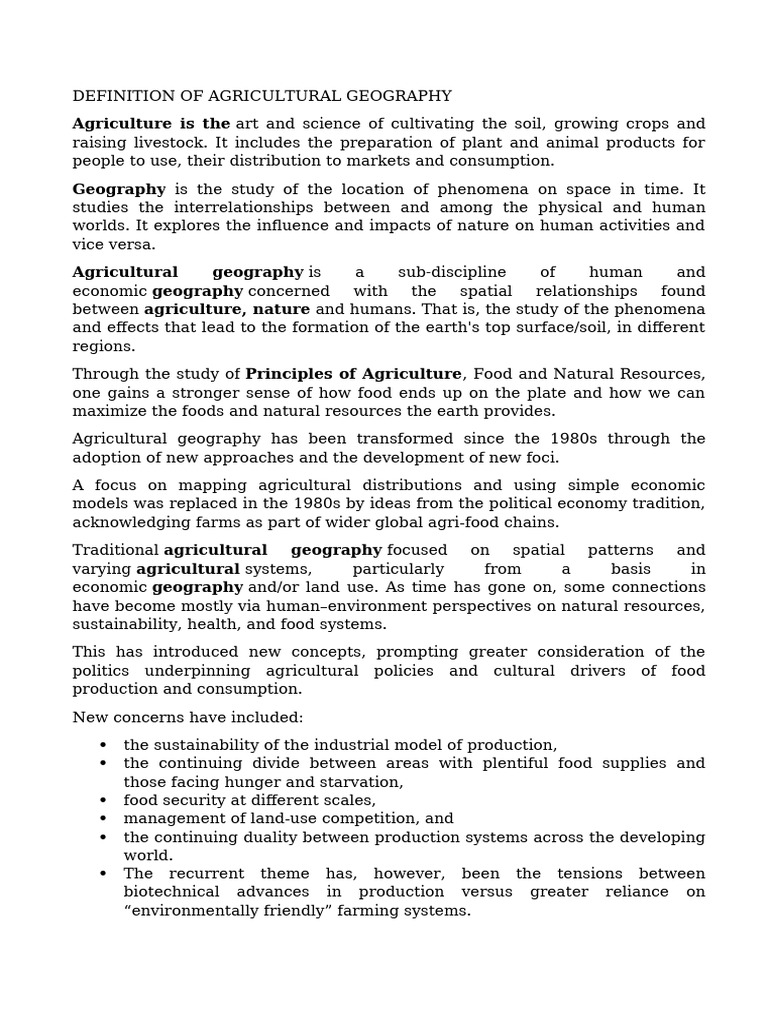 Agricultural Geography Topic 1 | PDF | Agriculture | Geography