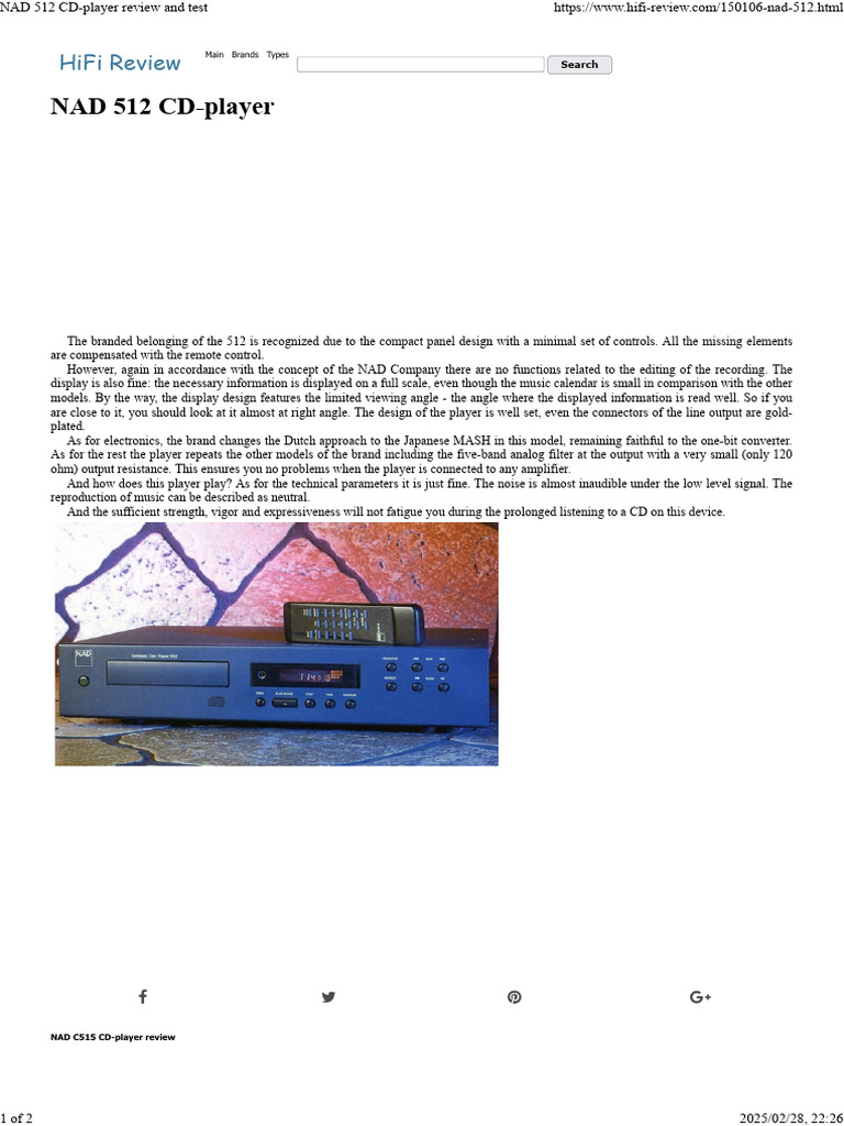 NAD 512 CD Player Review | PDF | Electrical Engineering | Signal Processing