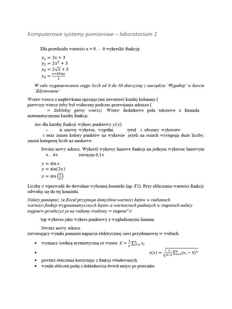 KSP lab 1 - wprowadzenie do Excela | PDF