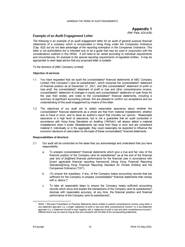 Audit Engagement Letter - Example | PDF | Audit | Auditor's Report