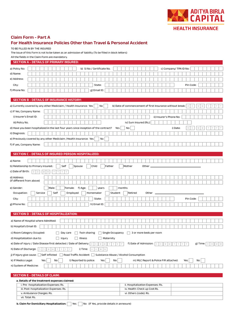 ClaimForm-Part A & B | PDF | Insurance | Damages