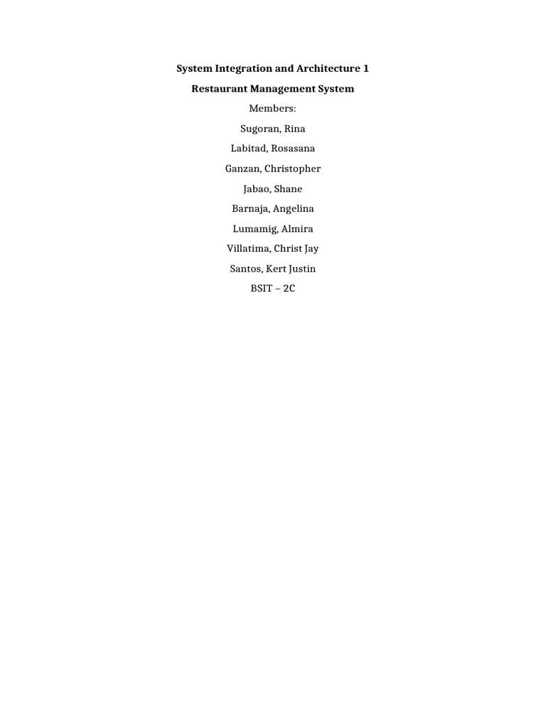 System Integration and Architecture 1 (RMS) | PDF | Waiting Staff