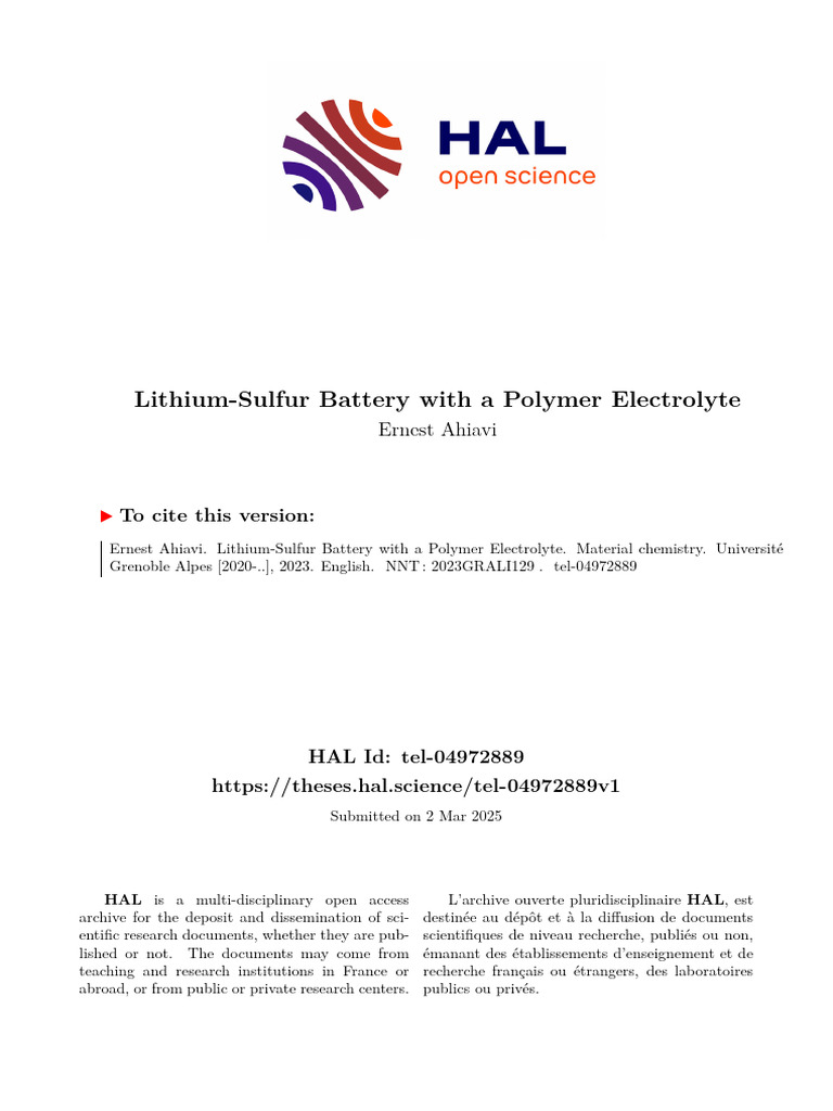 Lithium-Sulfur Battery With A Polymer Electrolyte | PDF | Lithium Ion ...