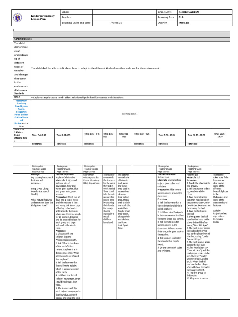 Kinder New DLL Week35 Day4 | PDF | Teachers | Kindergarten