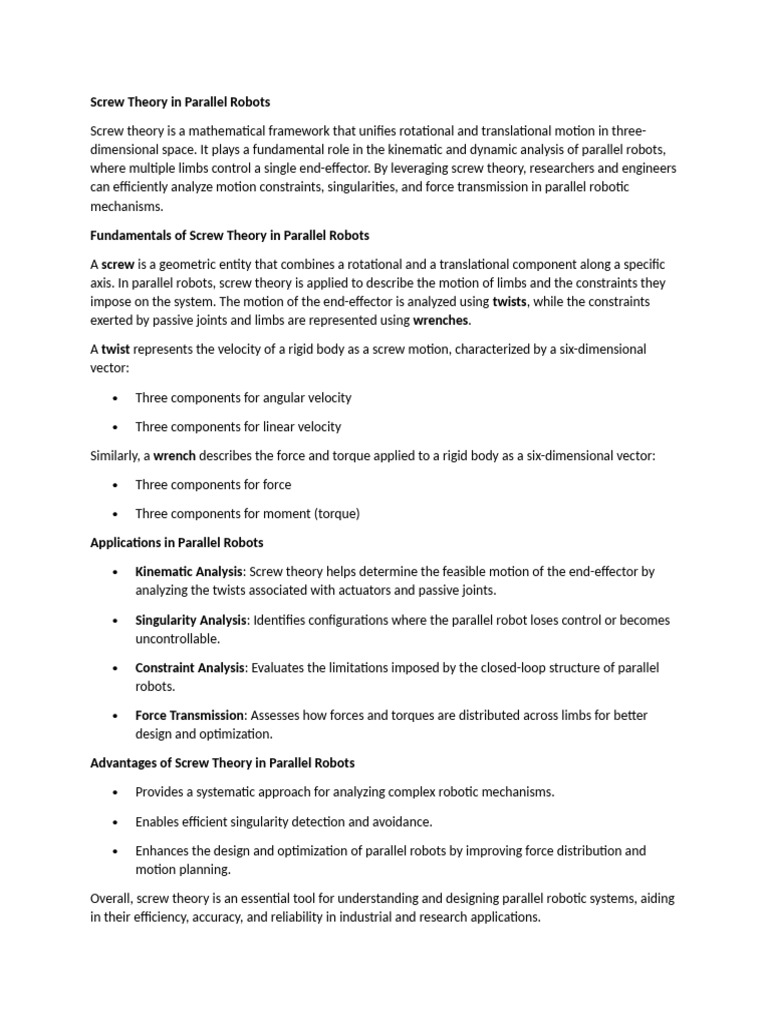 Screw Theory in Parallel Robots | PDF