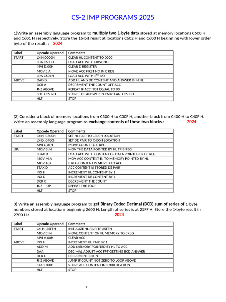 Modified CS2 Imp Prog 2025 | PDF | Assembly Language | Binary Coded Decimal