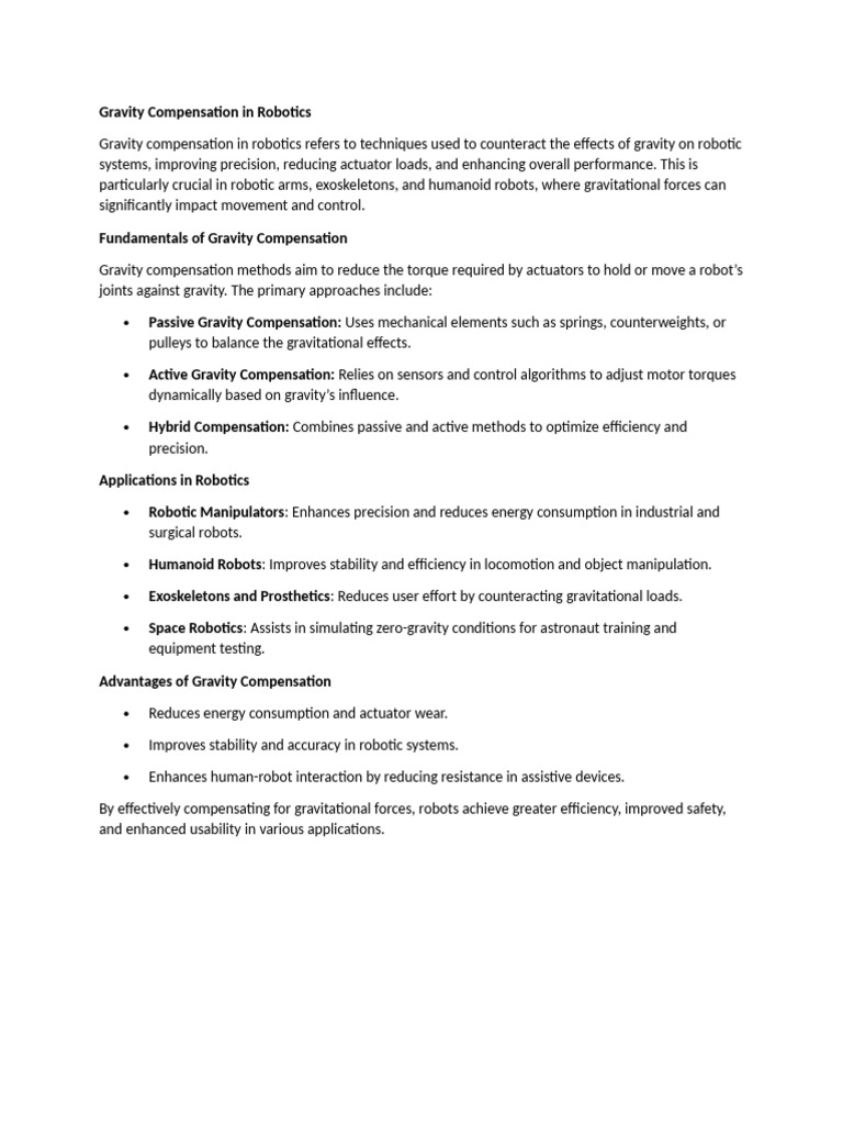 Gravity Compensation in Robotics | PDF