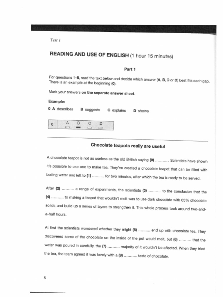 Reading and Use of English Test 1 | PDF