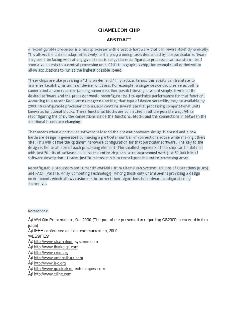 Chameleon Chip | PDF | Central Processing Unit | Integrated Circuit