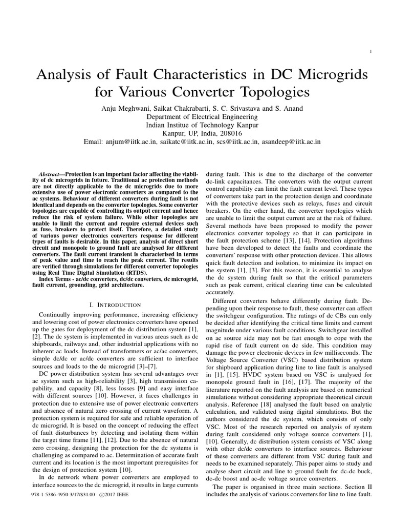 Analysis of Fault Characteristics in DC Microgrids for Various Converter Topologies | PDF ...