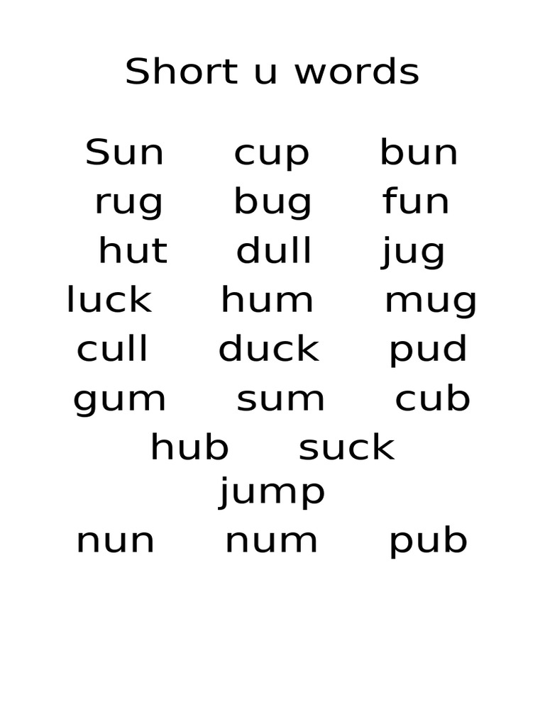 Short U Words | PDF