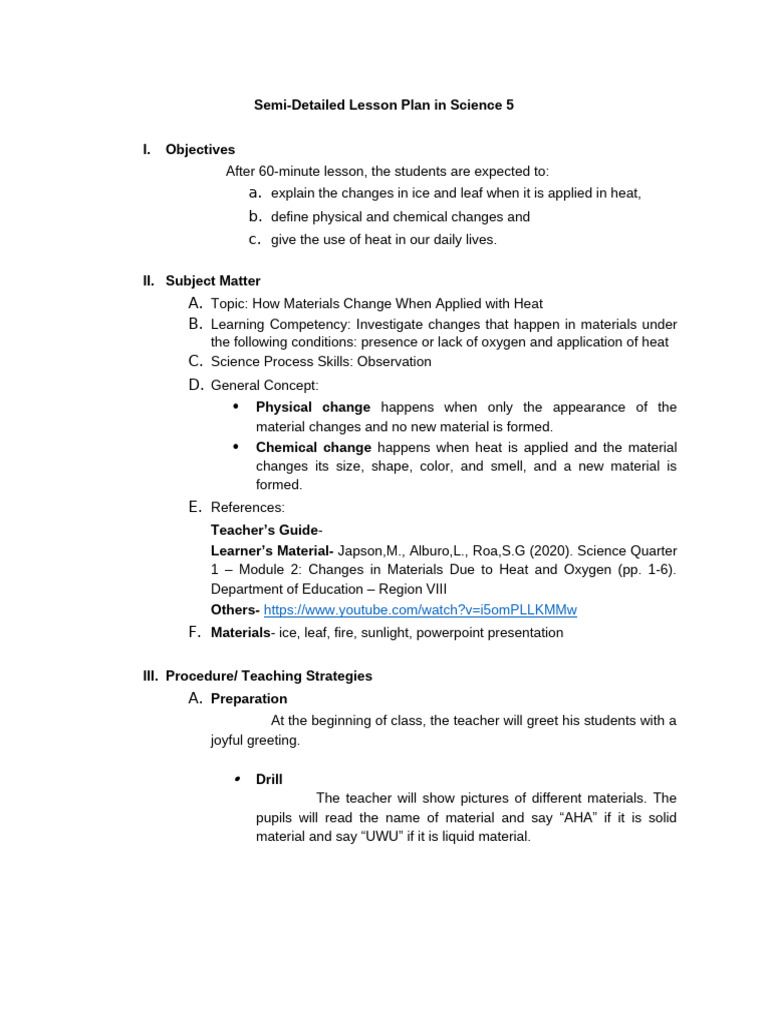 Semi Detailed Lesson Plan in Science - Week 3 - Lesson 1 | PDF