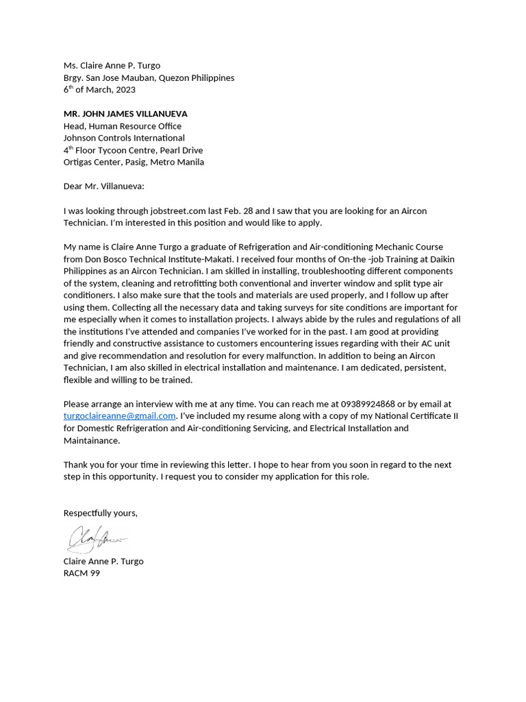 Aircon Technician Job Application | PDF