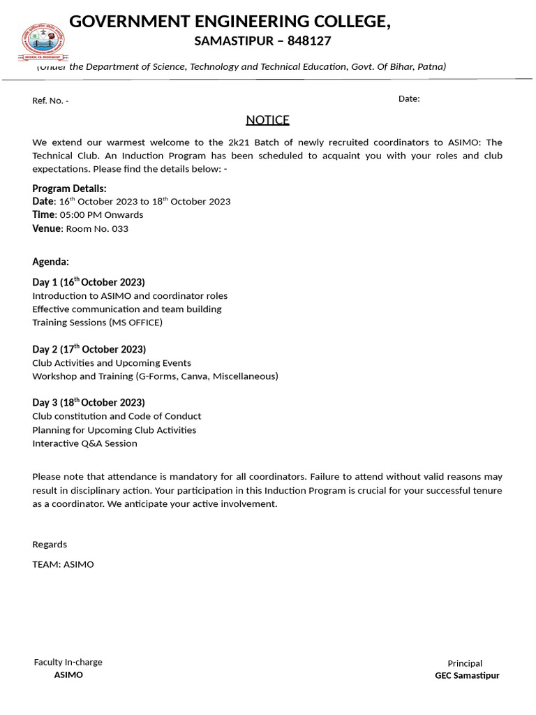 ASIMO Club Induction Program 2023 | PDF