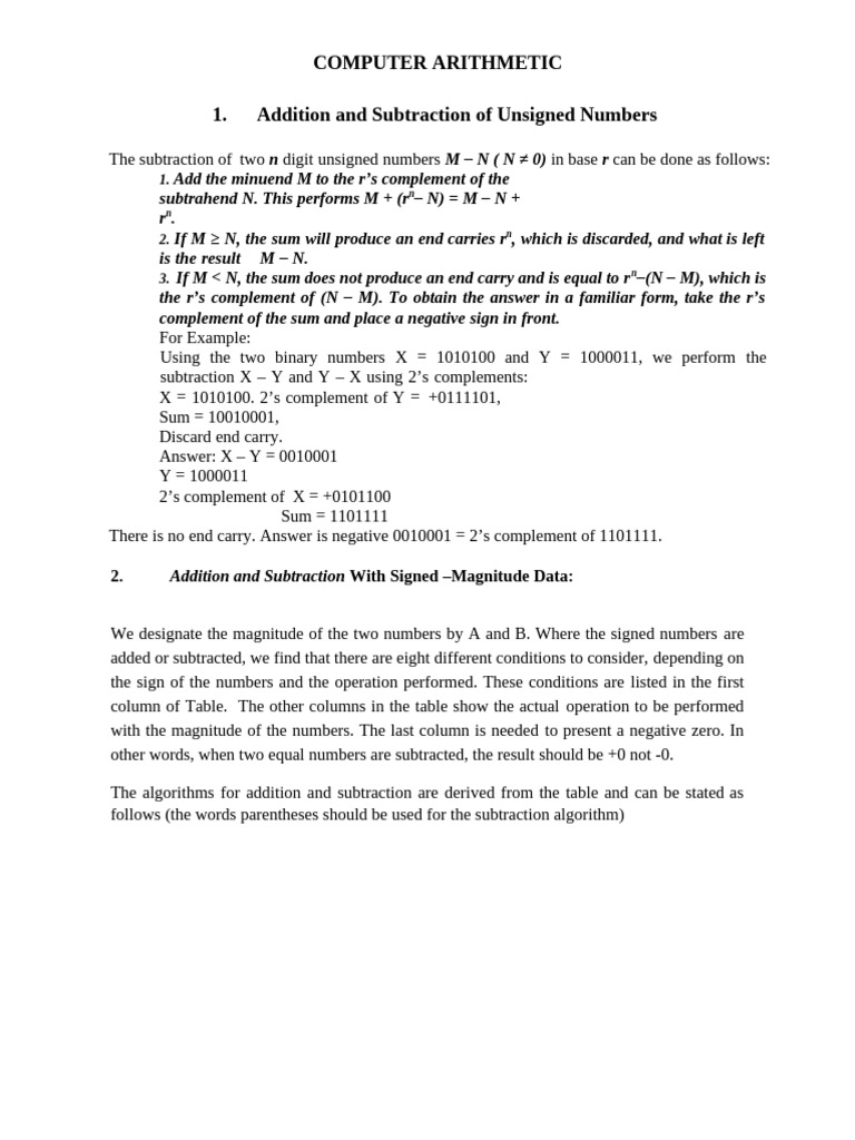 Computer Arithmetic Operations | PDF | Subtraction | Computer Architecture