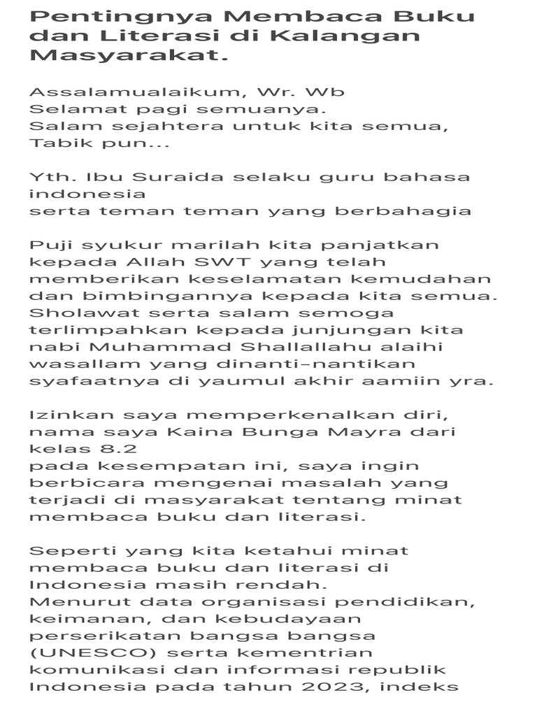 Pentingnya Membaca Buku Dan Literasi Di Kalangan Masyarakat. | PDF