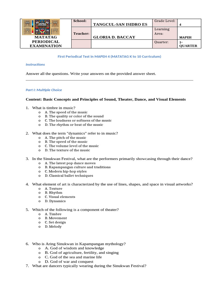 PT Q1-MAPEH-DEPED MATATAG | PDF | Physical Fitness | Flexibility (Anatomy)