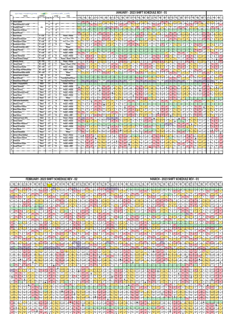03 Jan-August 2023 Shift Schedule - Rev 00 | PDF
