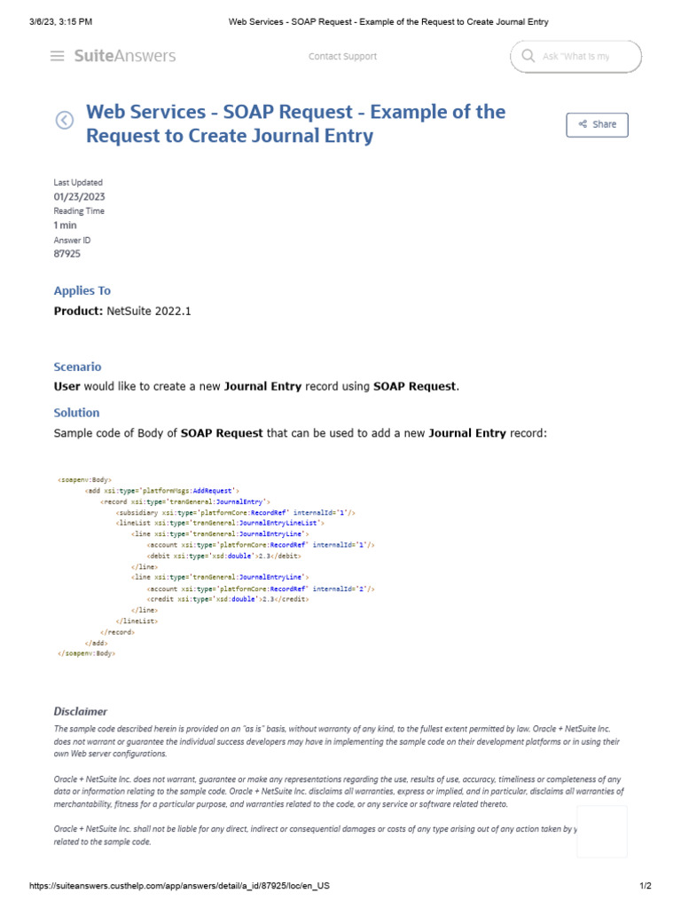 Web Services - SOAP Request - Example of The Request To Create Journal Entry | PDF | Web Service ...