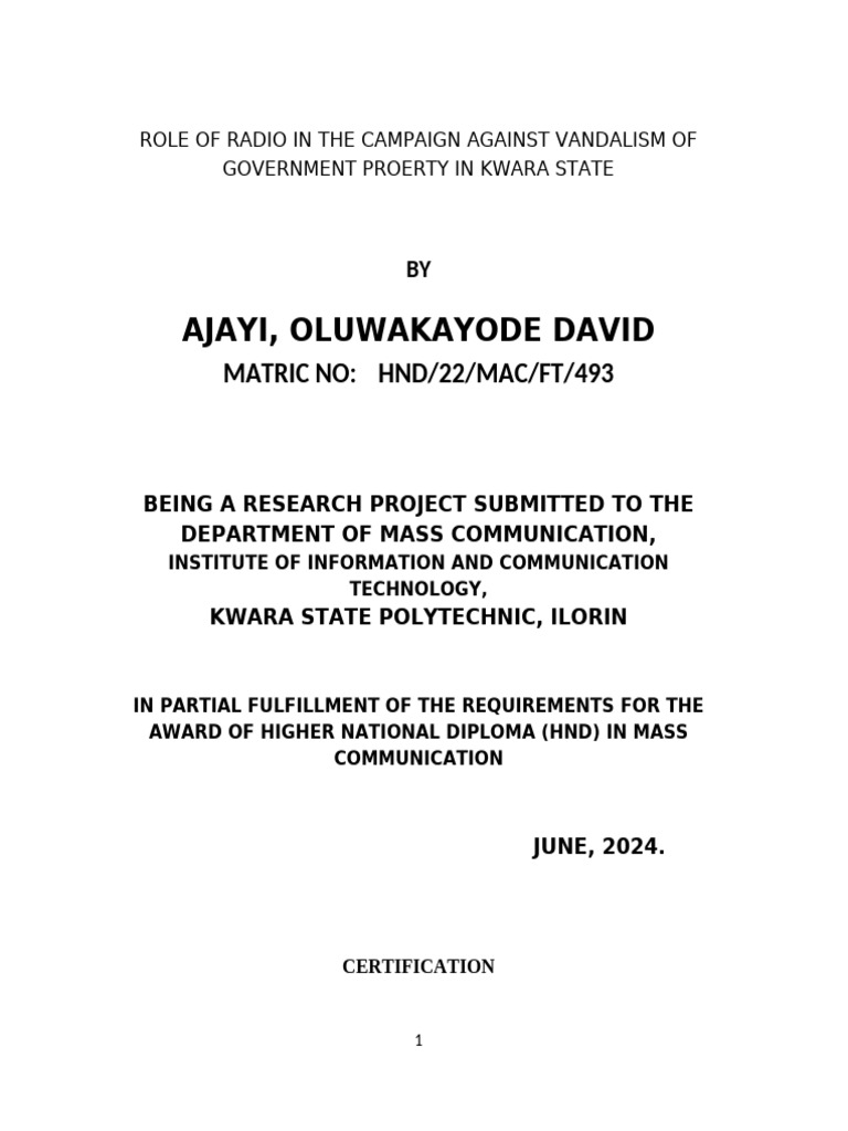 Upload Ajayi Kayode Project | PDF | Vandalism