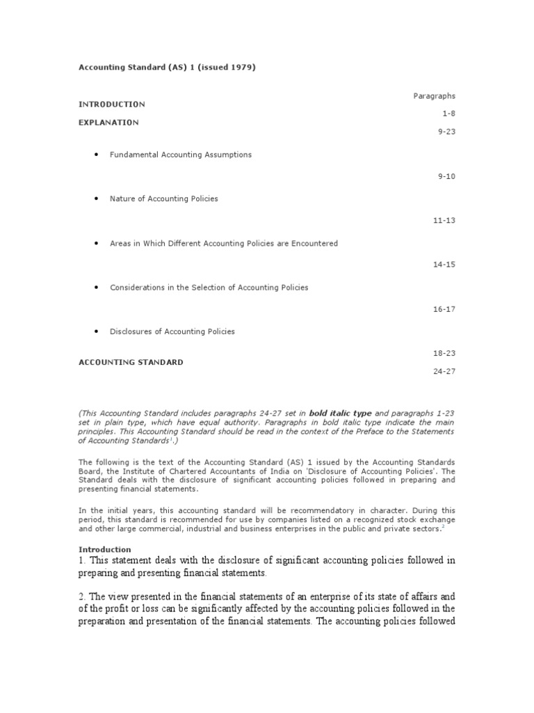 Accounting Standard (AS) 1 (Issued 1979) : Disclosure of Accounting ...