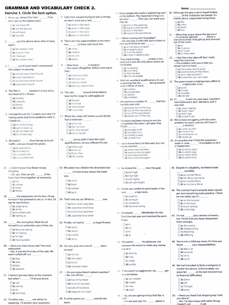 Grammar and Vocabulary Check 2 | PDF