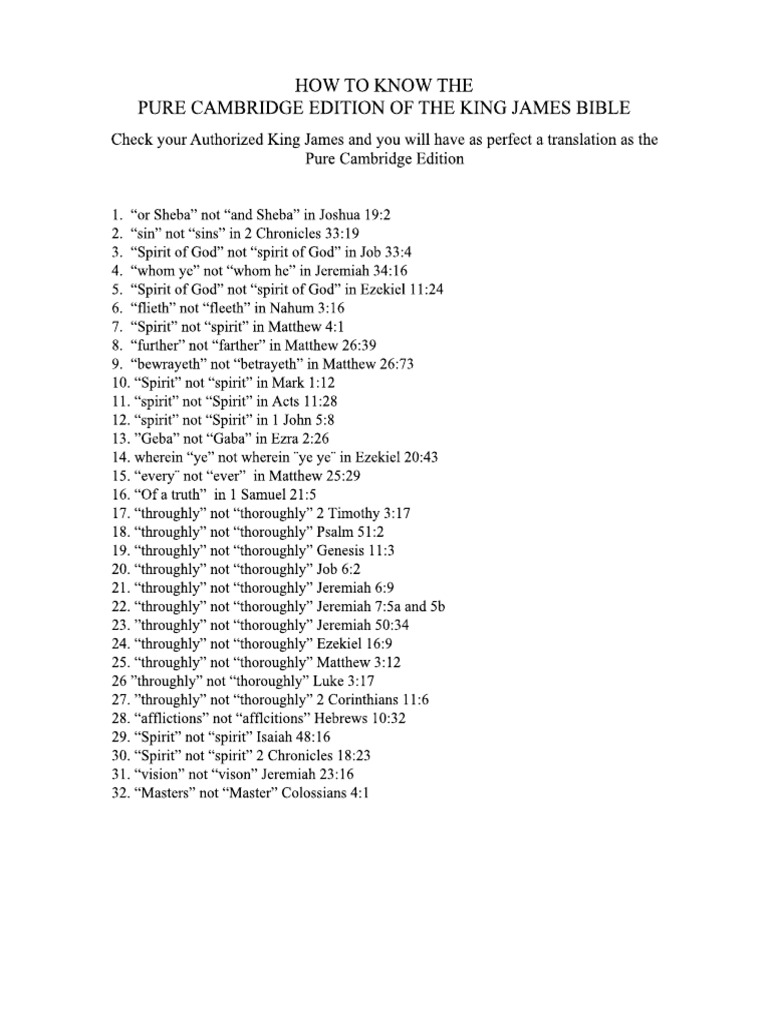 How To Know The Pure Cambridge Edition of The King James Bible | PDF