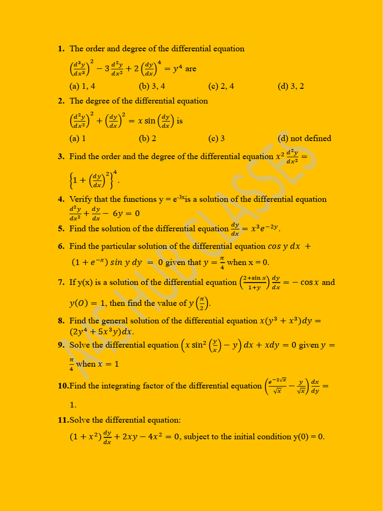 Differential Equations: Order & Solutions | PDF | Equations ...