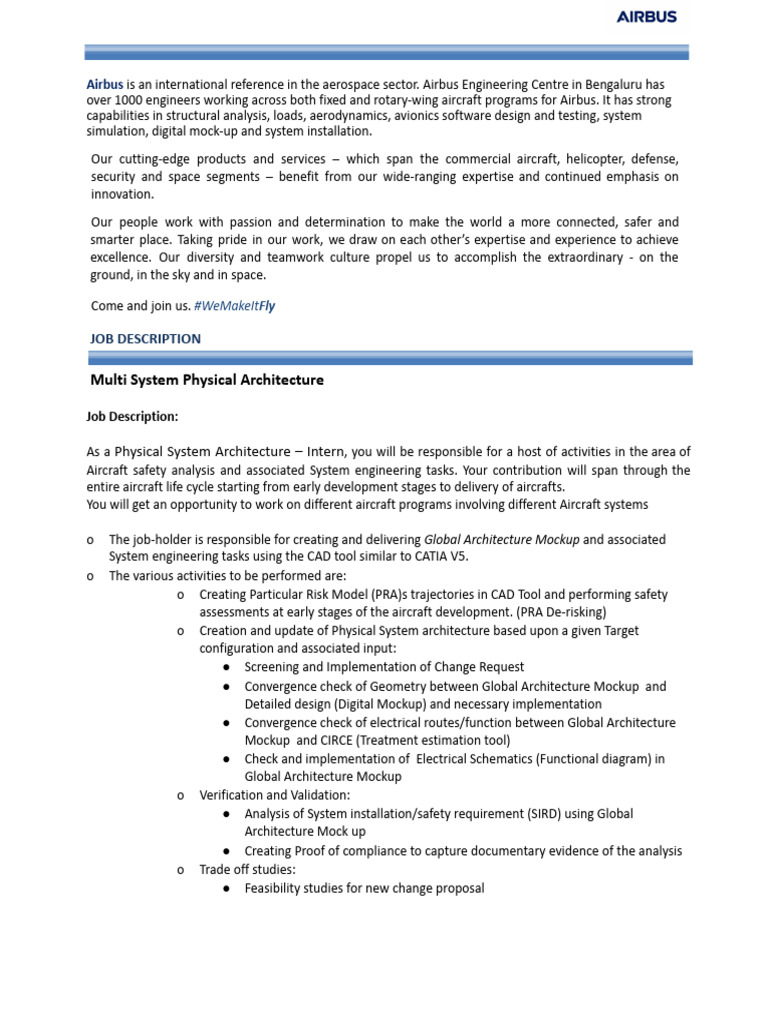 Job Description MSPA - Internship | PDF | Aircraft | Engineering